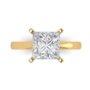 yellow 14k gold solitaire statement anniversary engagement promise ring - 3 ct princess cut clear simulated diamond sz 11