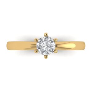 yellow 14k gold solitaire statement anniversary engagement promise ring - 0.5 ct round cut clear simulated diamond sz 3.5