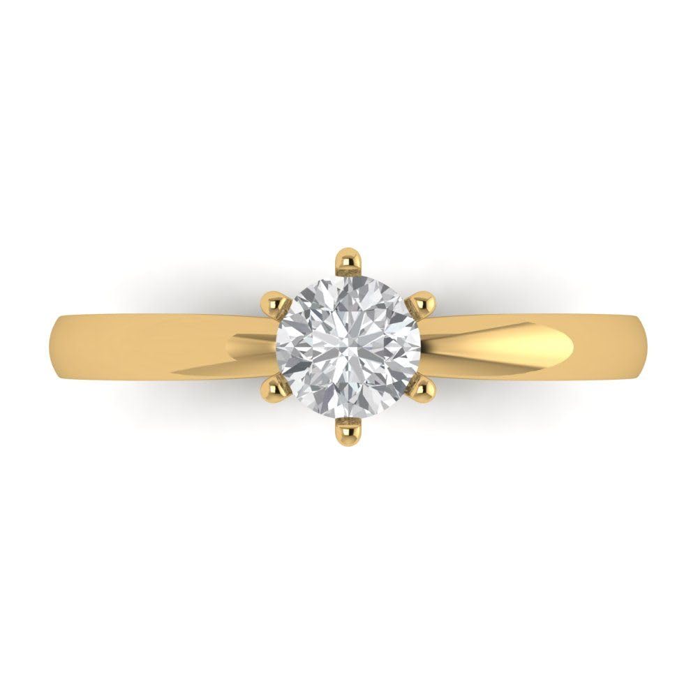 Yellow 14k Gold Solitaire Statement anniversary Engagement Promise Ring - 0.5 Ct Round Cut Clear Simulated Diamond Sz 3.5