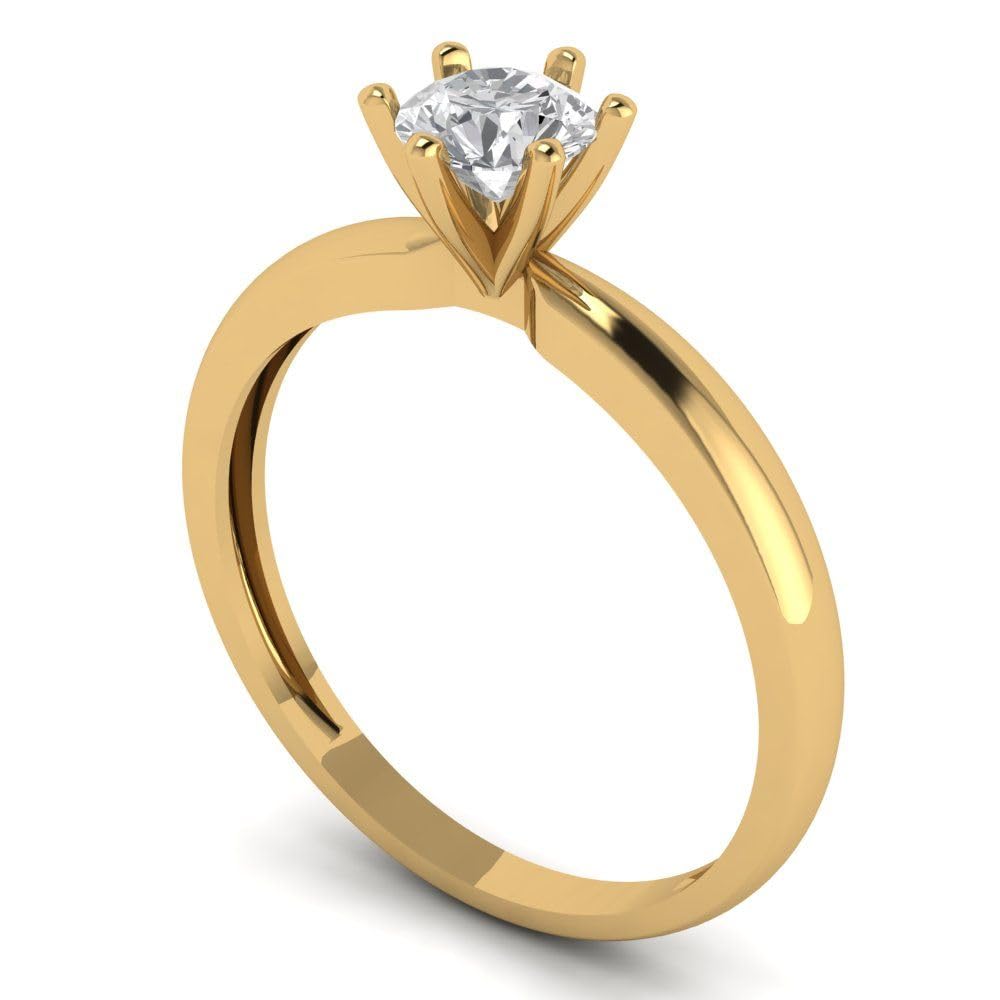 Yellow 14k Gold Solitaire Statement anniversary Engagement Promise Ring - 0.5 Ct Round Cut Clear Simulated Diamond Sz 3.5