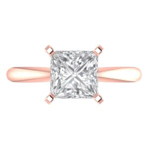 2 ct brilliant princess cut clear simulated diamond 14k rose gold solitaire engagement promise bridal ring size 7.75