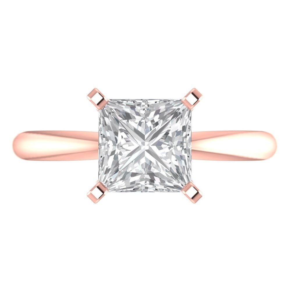 2 Ct Brilliant Princess Cut Clear Simulated Diamond 14K Rose Gold Solitaire Engagement Promise Bridal Ring Size 7.75