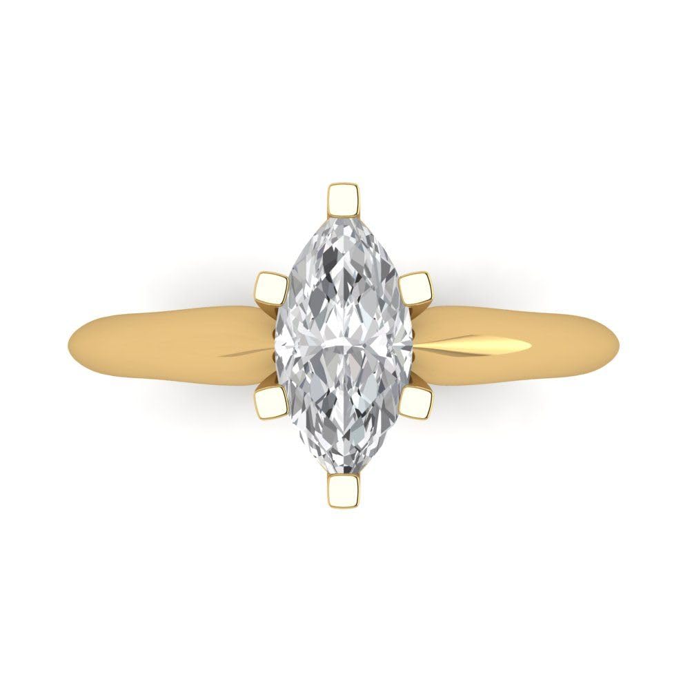 Clara Pucci Yellow 14k Solid Gold Solitaire anniversary Engagement Promise Bridal Ring - 1 Ct Marquise Cut Clear Simulated Diamond Sz 6