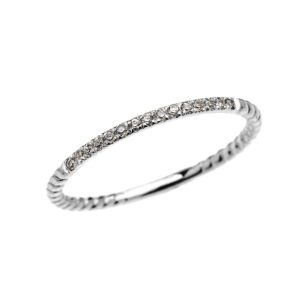 14k white gold dainty diamond stackable rope design ring(size 4.5)