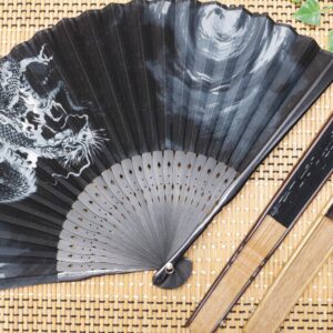 まつみ工芸 Asahi King 136001 Folding Fan Dragon Black