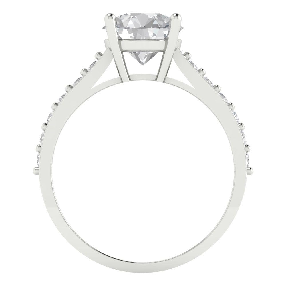 2.18 Ct Round Cut Clear Simulated Diamond 14K White Gold Solitaire with Accents Engagement Promise Bridal Ring Size 5.5