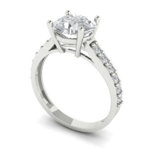 2.18 Ct Round Cut Clear Simulated Diamond 14K White Gold Solitaire with Accents Engagement Promise Bridal Ring Size 5.5