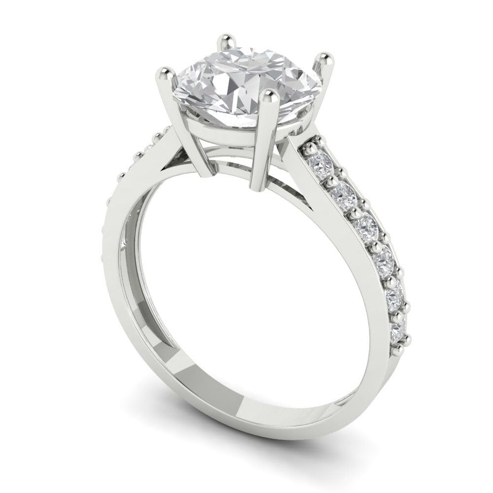 2.18 Ct Round Cut Clear Simulated Diamond 14K White Gold Solitaire with Accents Engagement Promise Bridal Ring Size 5.5