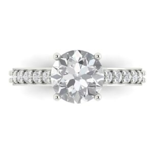 2.18 ct round cut clear simulated diamond 14k white gold solitaire with accents engagement promise bridal ring size 7