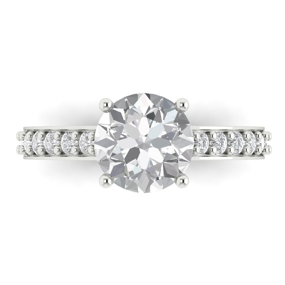 2.18 Ct Round Cut Clear Simulated Diamond 14K White Gold Solitaire with Accents Engagement Promise Bridal Ring Size 7