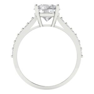 2.18 Ct Round Cut Clear Simulated Diamond 14K White Gold Solitaire with Accents Engagement Promise Bridal Ring Size 7