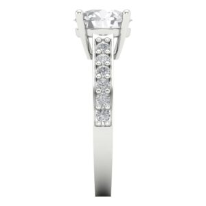 2.18 Ct Round Cut Clear Simulated Diamond 14K White Gold Solitaire with Accents Engagement Promise Bridal Ring Size 7