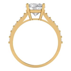 Yellow 14k Gold Solitaire W/Accents Statement Bridal Engagement Promise Ring 2.3 Ct Round Cut Clear Simulated Diamond Sz 10