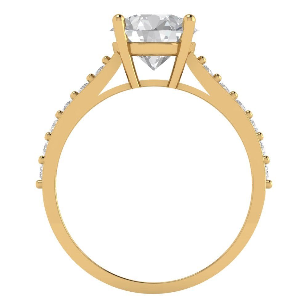 Yellow 14k Gold Solitaire W/Accents Statement Bridal Engagement Promise Ring 2.3 Ct Round Cut Clear Simulated Diamond Sz 10