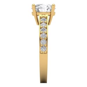 Yellow 14k Gold Solitaire W/Accents Statement Bridal Engagement Promise Ring 2.3 Ct Round Cut Clear Simulated Diamond Sz 10