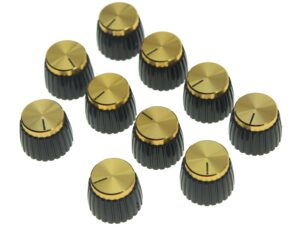 kaish 10pcs guitar amp amplifier push on fit knobs black with gold aluminum cap top fits 6mm diameter pots marshall amplifiers