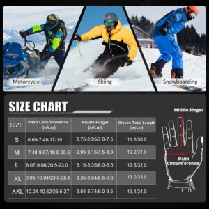 MCTi Waterproof Mens Ski Gloves Winter Warm 3M Thinsulate Snowboard Snowmobile Cold Weather Gloves Black Medium