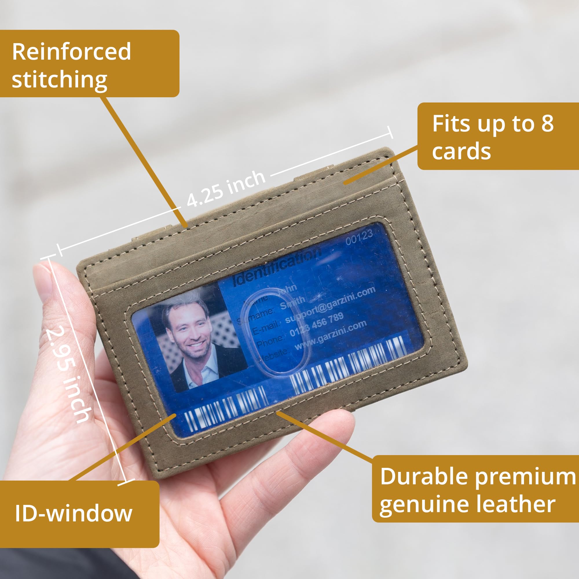 GARZINI Magic Wallet with ID Holder, Minimalist Wallet with RFID card holder, Leather Wallet for 8 cards, Java Brown