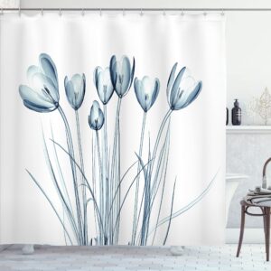 ambesonne flower shower curtain, x-ray image of tulips solarized effect nature inspired, cloth fabric bathroom decor set with hooks, 69" w x 75" l, petrol blue