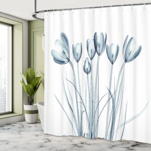 Ambesonne Flower Shower Curtain, X-ray Image of Tulips Solarized Effect Nature Inspired, Cloth Fabric Bathroom Decor Set with Hooks, 69" W x 75" L, Petrol Blue