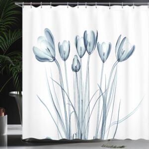 Ambesonne Flower Shower Curtain, X-ray Image of Tulips Solarized Effect Nature Inspired, Cloth Fabric Bathroom Decor Set with Hooks, 69" W x 75" L, Petrol Blue