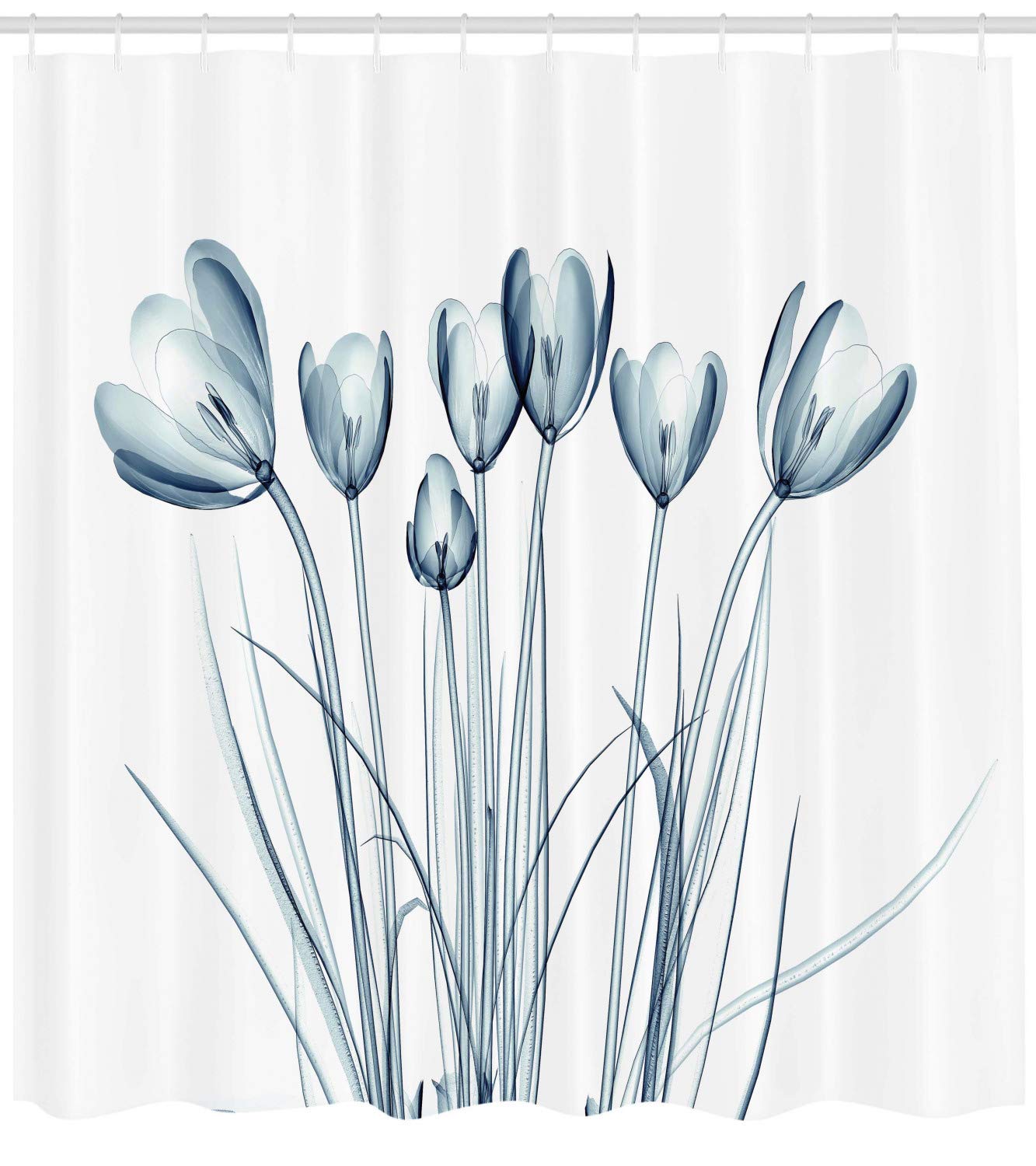 Ambesonne Flower Shower Curtain, X-ray Image of Tulips Solarized Effect Nature Inspired, Cloth Fabric Bathroom Decor Set with Hooks, 69" W x 75" L, Petrol Blue