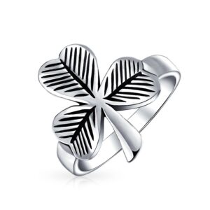 unisex saint patricks good luck celtic irish trinity shamrock clover ring for women for men antiqued oxidized .925 sterling silver