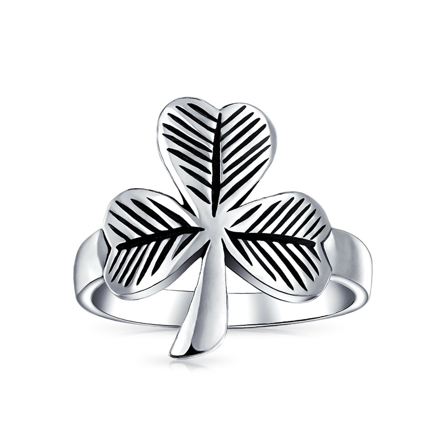 Unisex Saint Patricks Good Luck Celtic Irish Trinity Shamrock Clover Ring For Women For Men Antiqued Oxidized .925 Sterling Silver