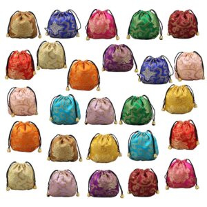 chinese silk brocade embroidered drawstring jewelry pouch bag colors value set 34 pcs