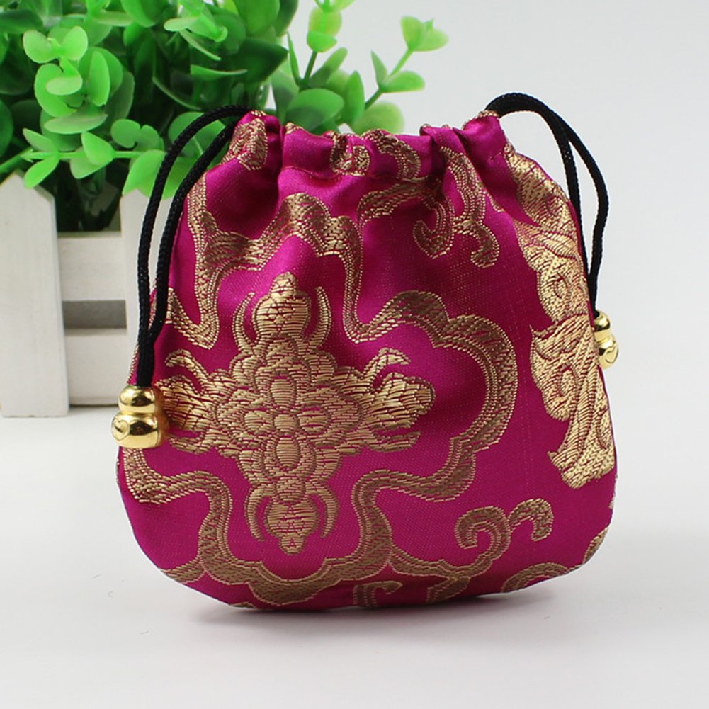 Chinese Silk Brocade Embroidered Drawstring Jewelry Pouch Bag Colors Value Set 34 pcs