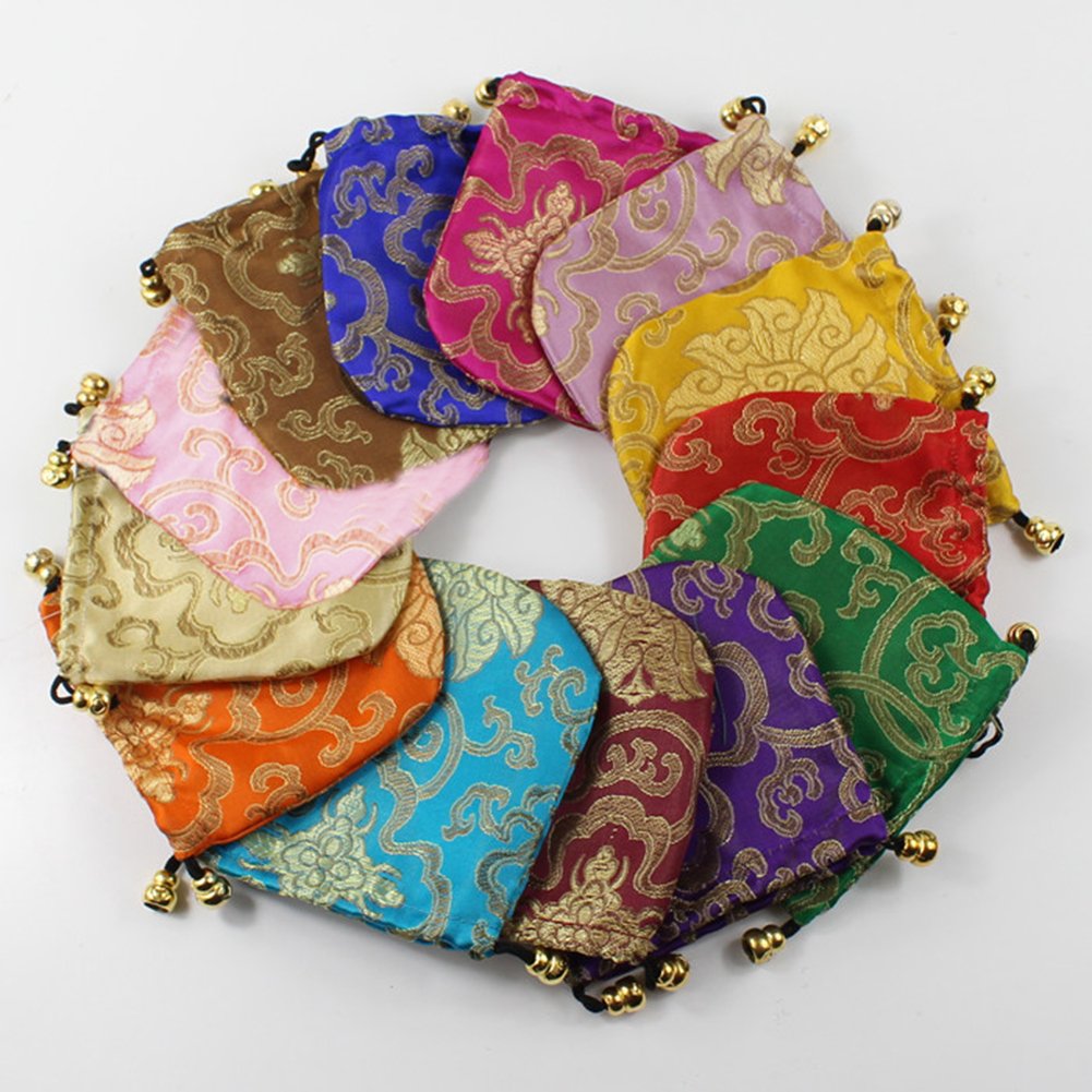 Chinese Silk Brocade Embroidered Drawstring Jewelry Pouch Bag Colors Value Set 34 pcs