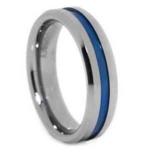 panvisionary thin blue line tungsten carbide ring blue ip 6mm flat profile with beveled edges