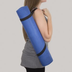 Yoga Mat - Double Sided 1/4-Inch Workout Mat - 71x24-Inch Exercise Mat for Home Gym Fitness or Pilates with Carrying Strap by Wakeman (Blue)