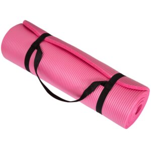 extra thick yoga mat - 0.5-inch-thick durable non-slip foam workout mat for fitness, pilates and floor exercises with carrying strap by wakeman (pink)