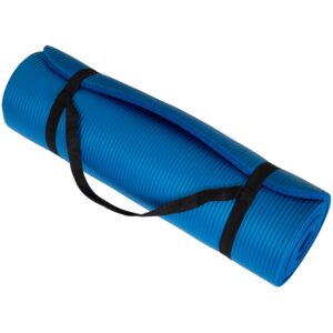 thick yoga mat - double sided 1/2-inch workout mat - 71x24-inch exercise mat for home gym fitness or pilates with carrying strap by wakeman (blue)