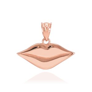 trendy necklaces high polish 14k rose gold lips charm pendant