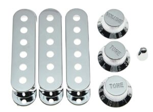 kaish chrome plastic st strat 52mm pole spacing pickup covers guitar knobs and 5 way switch tip for usa stratocaster/strat