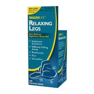 magnilife relaxing legs, natural sleep aid and pain reliever, calms jerks, restlessness, and discomfort - 125 quick dissolve tablets