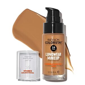 revlon liquid foundation, colorstay face makeup for combination & oily skin, spf 15, medium-full coverage with matte finish, toffee (375), 1.0 oz