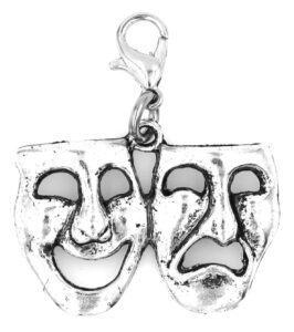 it's all about...you! mini comedy & tragedy mask stainless steel clasp clip on charm 80o