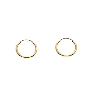 14k yellow gold endless hoop earrings tiny round flexible thin small little continuous real pure gold hoops (10mm)