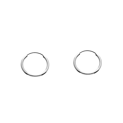 14k White Gold Tiny Endless Hoop Earrings Round Flexible Thin Small little Continuous Real Pure Gold Mini Hoops 10mm