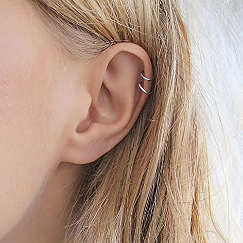 14k White Gold Tiny Endless Hoop Earrings Round Flexible Thin Small little Continuous Real Pure Gold Mini Hoops 10mm