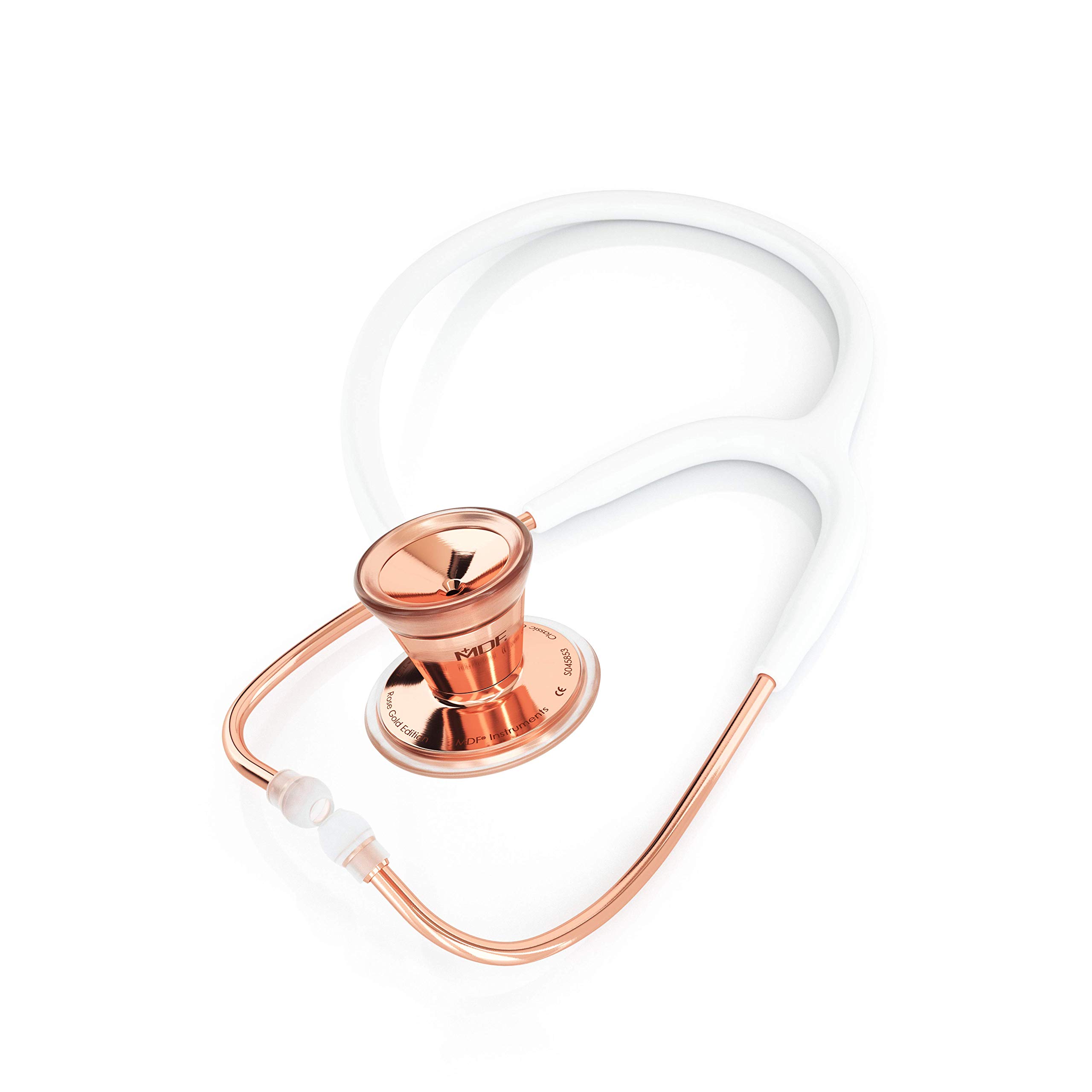 MDF Instruments, Rose Gold ProCardial Cardiology Stethoscope, Stainless Steel, Adult, Dual Head, White Tube, Rose Gold Chestpiece-Headset, MDF797RG29