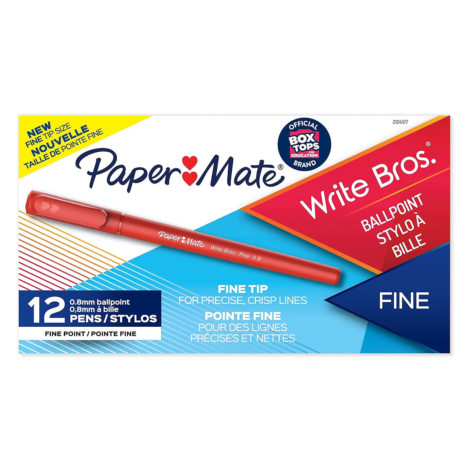 Paper Mate Write Bros. Ballpoint Pens, Fine Point, Red Ink, 1-Dozen