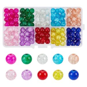 ph pandahall 200pcs 8mm crackle glass beads 10 color glass round beads crystal loose beads for beading friendship bracelet mother's day jewelry making christmas tree ornament