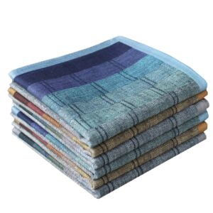 Mens Luxury 100% Cotton Handkerchiefs Plaid 6PCS