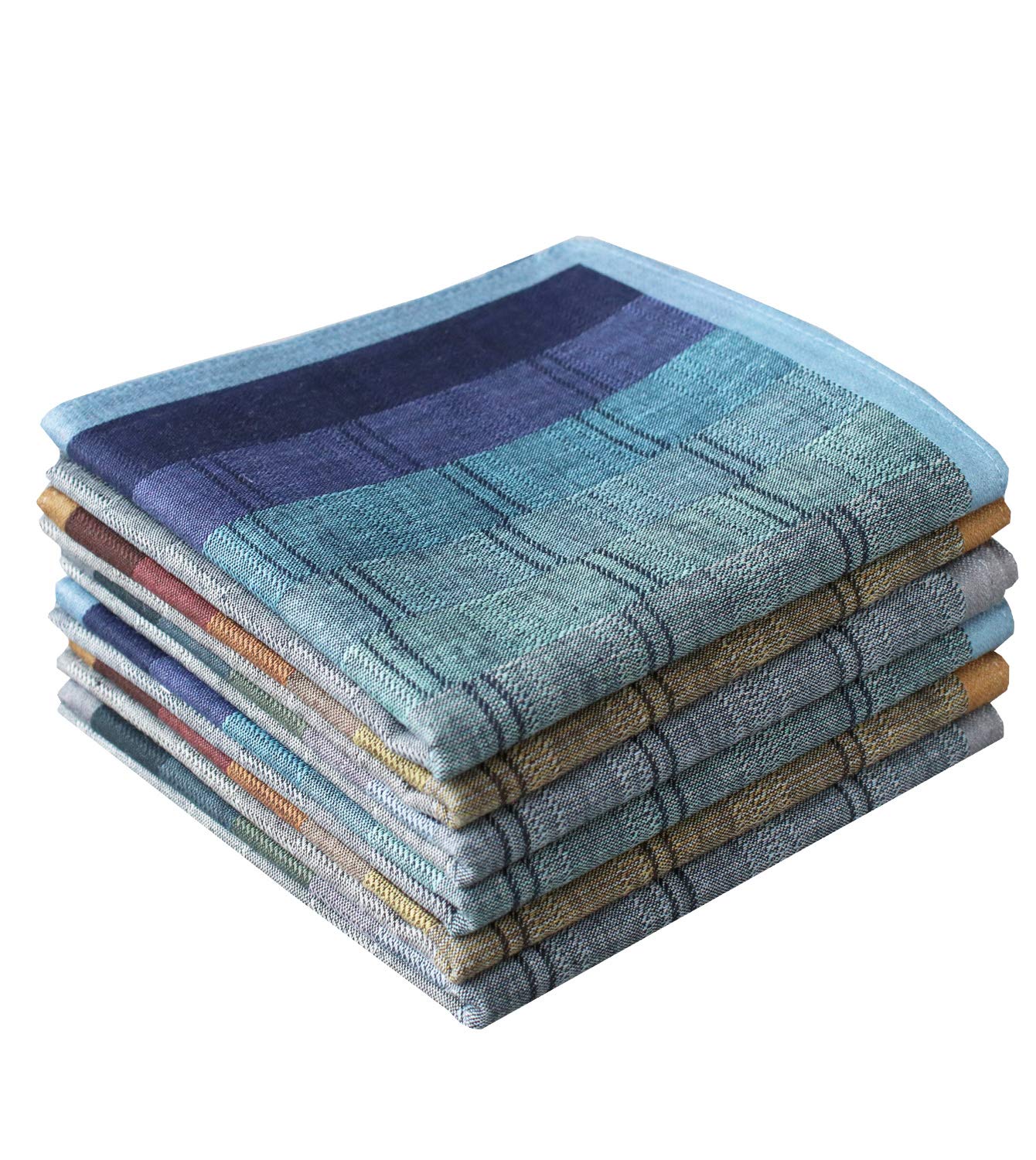 Mens Luxury 100% Cotton Handkerchiefs Plaid 6PCS