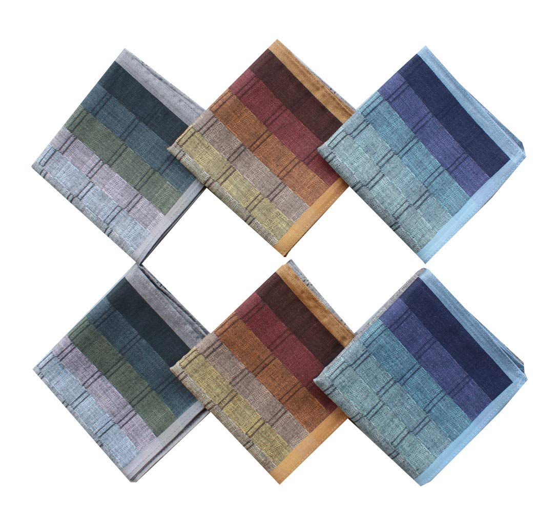 Mens Luxury 100% Cotton Handkerchiefs Plaid 6PCS