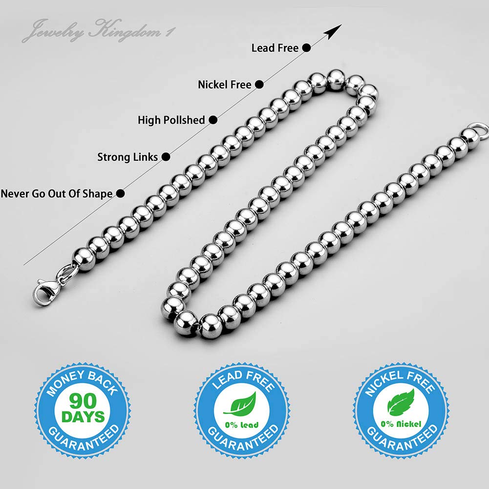 Jewelry Kingdom 1 Necklace for Women and Men, Beaded Chain Stainless Steel, Handmade Jewelry (Thick of 8MM and Length of 18")